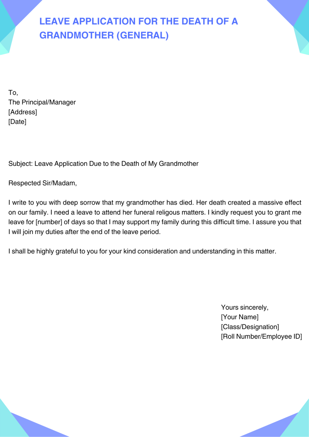 Leave Application for Grandmother’s Death (4+Easy Samples & Format ...